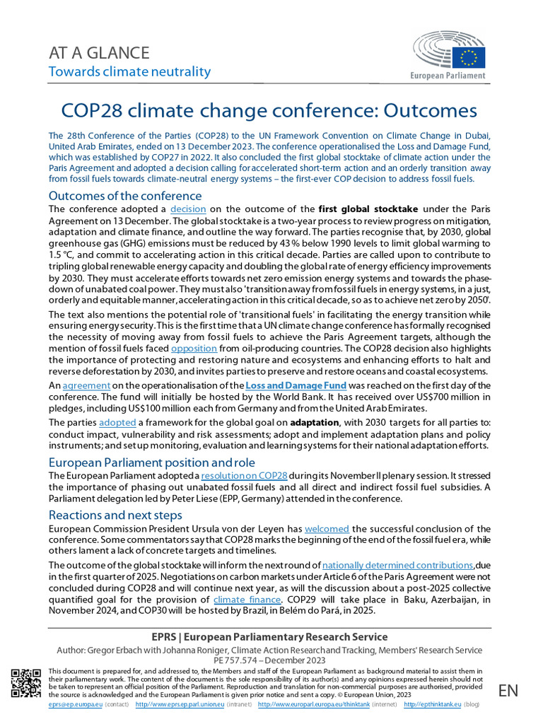 COP28_Outcomes | PDF | Climate Change | Climate Change Mitigation