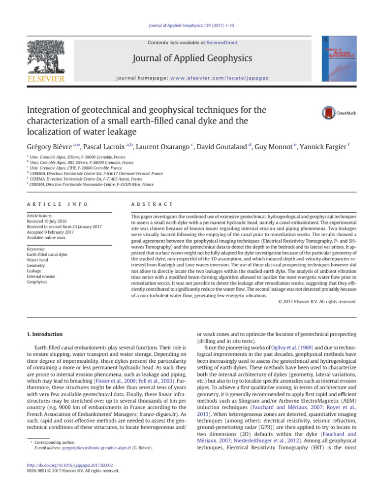 Integration of Geotechnical and Geophysical Rwchniques For Characterization of Canal Bank ...
