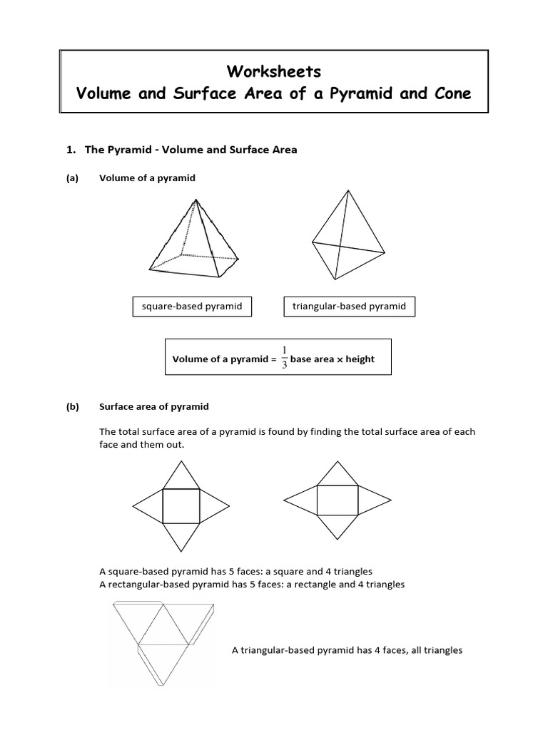 The Pyramid and Cone Worksheet Pack | PDF | Area | Tetrahedron