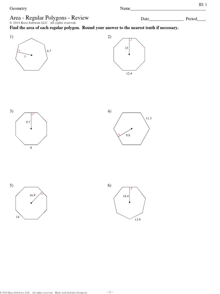 Area - Regular Polygons - Review | PDF | Area | Geometric Shapes