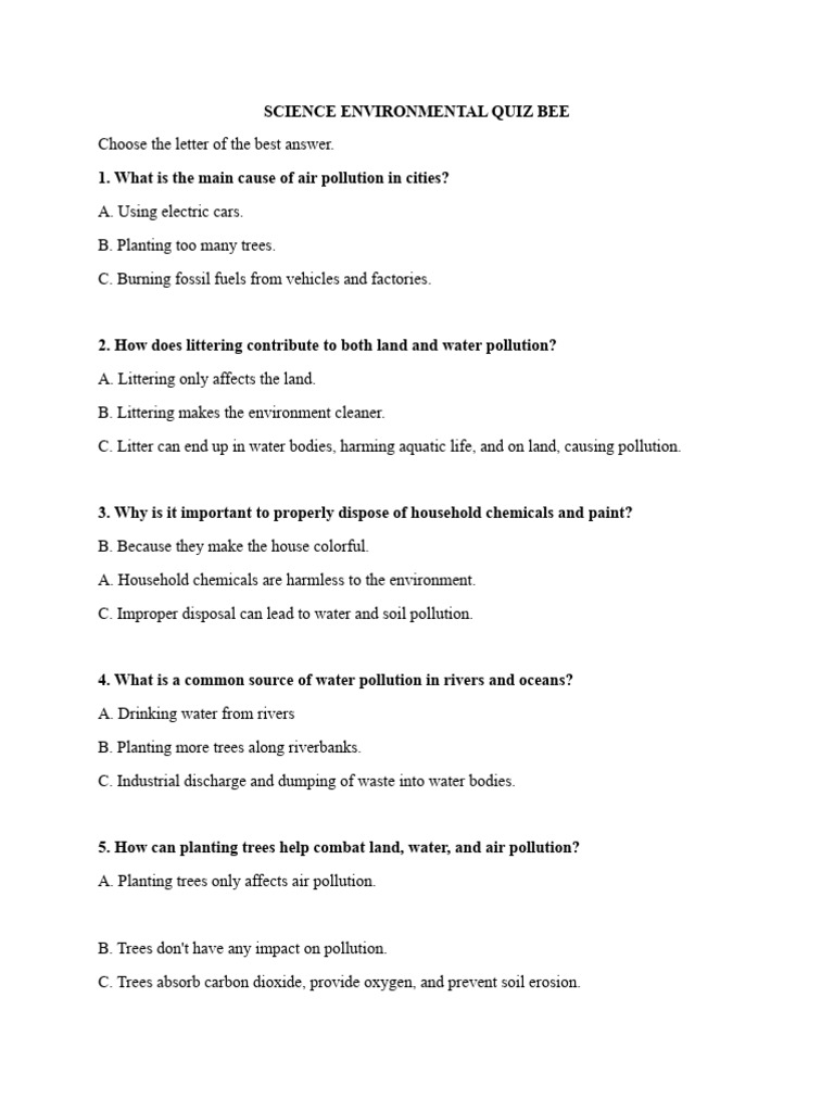 Grade 1 Environmental Quiz Bee | PDF | Climate Change | Water