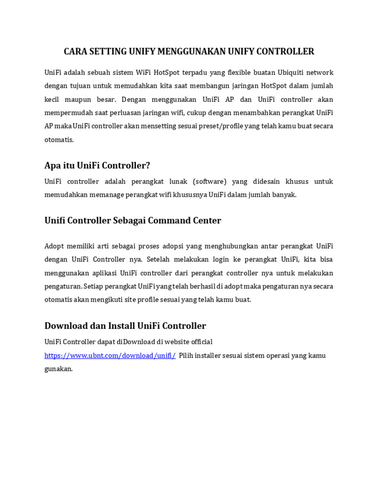 Cara Setting Unify Menggunakan Unify Controller | PDF