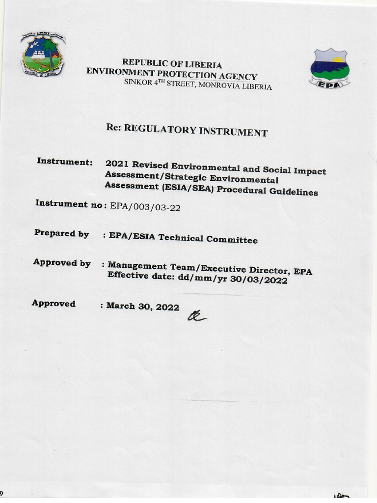 Esia 2022 Revised Procedural Guide | PDF