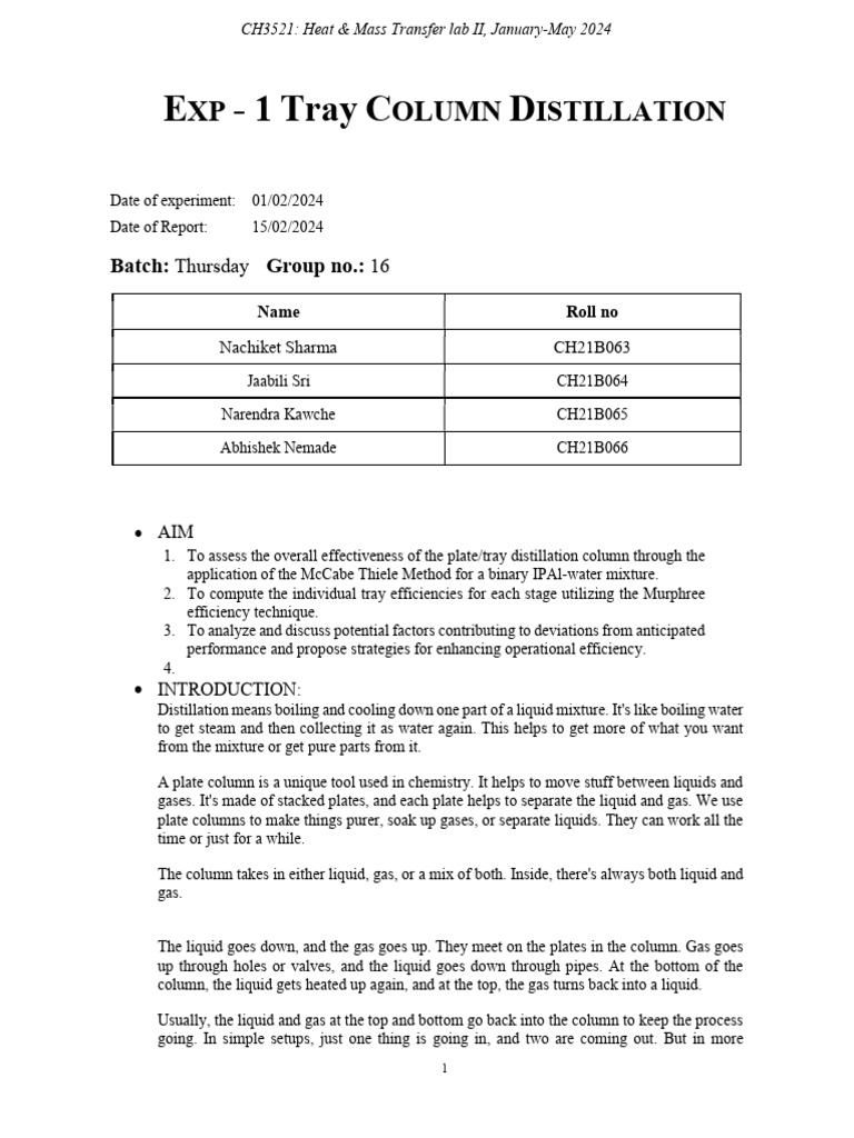 Tray Column Distillation Group 16 | PDF | Distillation | Chemistry
