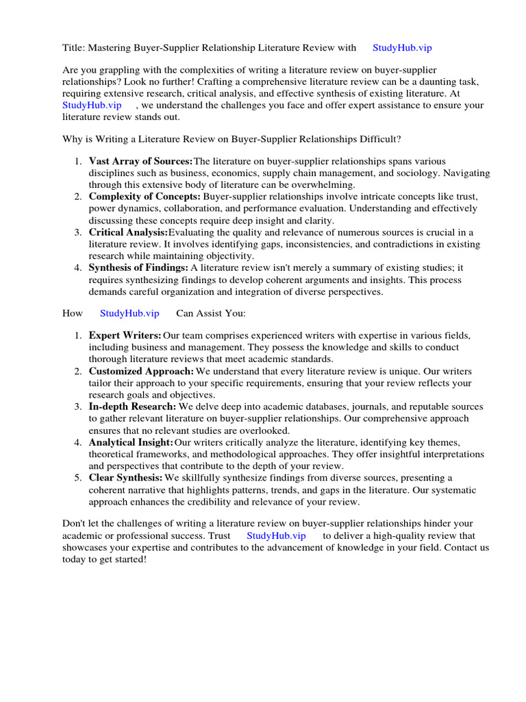 Buyer Supplier Relationship Literature Review | PDF | Supply Chain ...