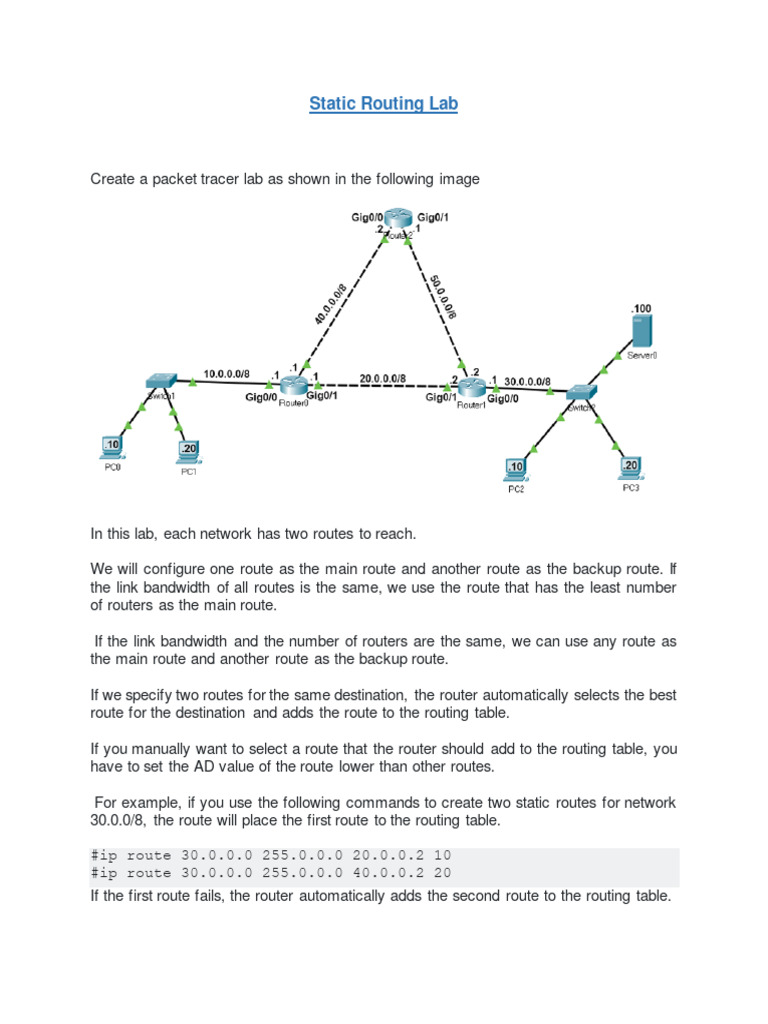 Static Routing Lab | Download Free PDF | Router (Computing) | Routing Static Routing Lab | Download Free PDF | Router (Computing) | Routing