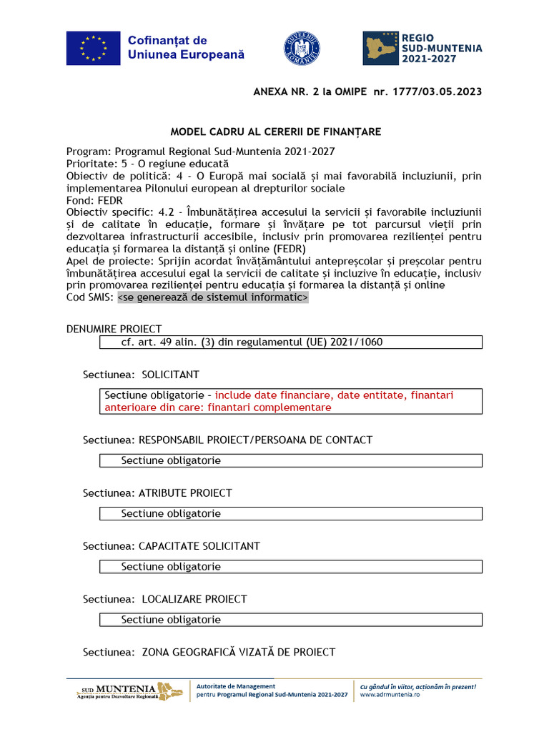 Anexa - Cererea de Finantare | PDF