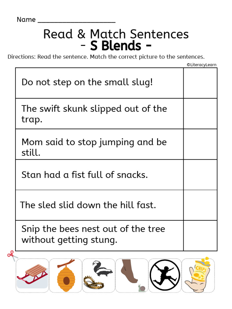 S Blends Decodable Sentences Cut Paste | PDF