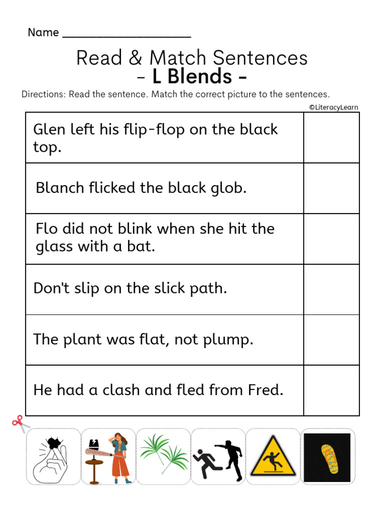 L Blends Decodable Sentences Cut Paste | PDF