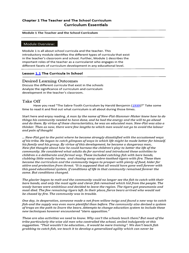 Module 1 The Teacher and The School Curriculum | PDF | Curriculum ...