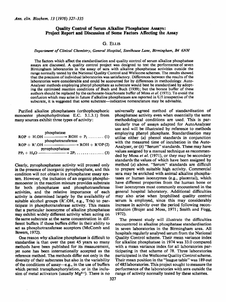 Quality Control of Serum Alkaline Phosphatase Assays: Project Report ...