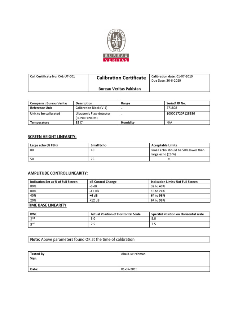 UFD Calibration Certificate | PDF