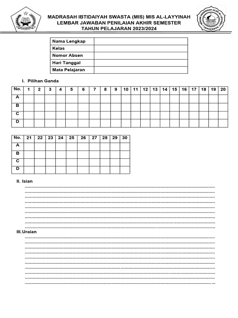 Lembar Jawaban (LJK) Edit | PDF