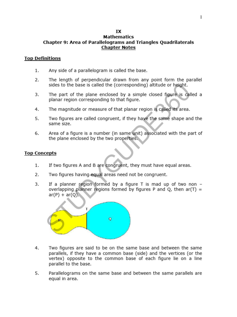 IX Math Ch9 AreaOfParallelograms&Triangles | PDF | Area | Triangle