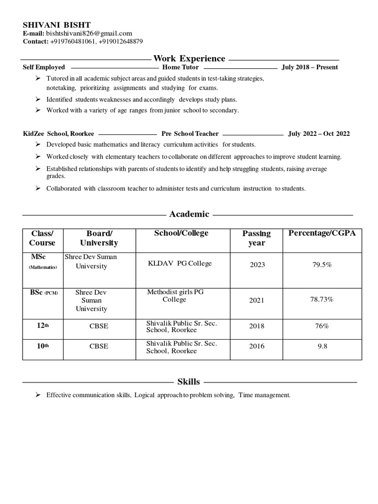 Shivani Bisht Resume 2024 | PDF
