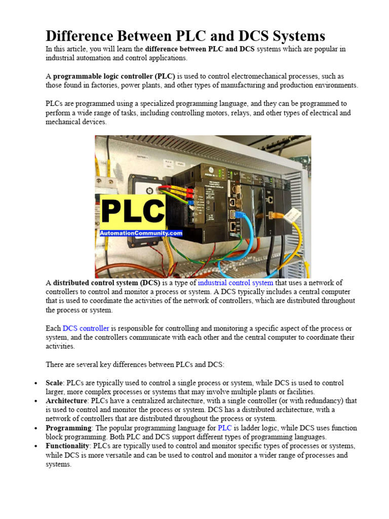 Difference Between PLC and DCS Systems | PDF | Programmable Logic Controller | Computing