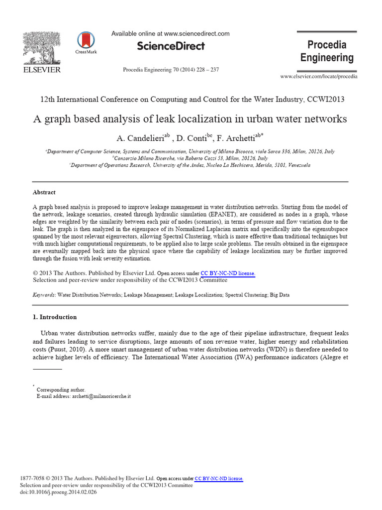 A Graph Based Analysis of Leak Localization in Urban Water Networks | PDF | Eigenvalues And ...