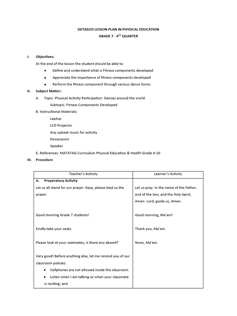 Detailed-Lesson-Plan-In-Physical-Education 4 | PDF | Physical Fitness ...