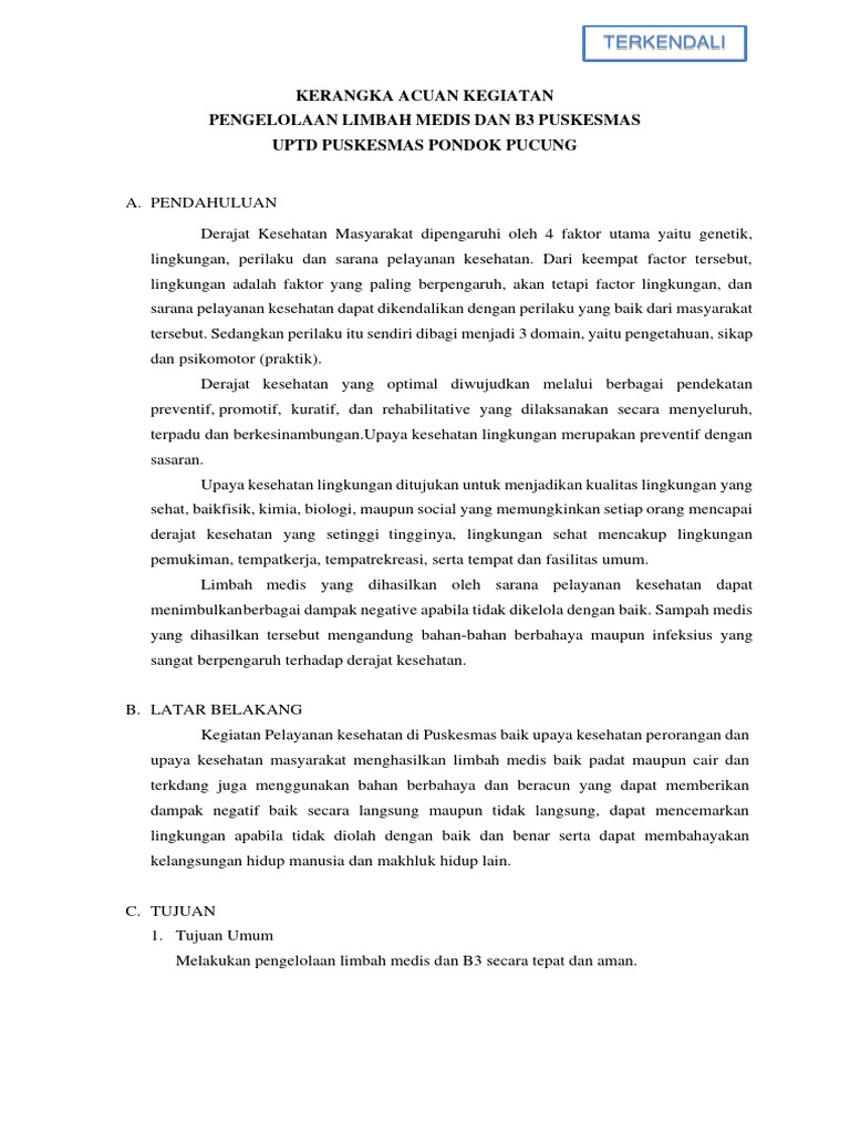 Kak Pengelolaan Limbah Medis Dan B3 | PDF | Pengembangan Diri | Sains & Matematika