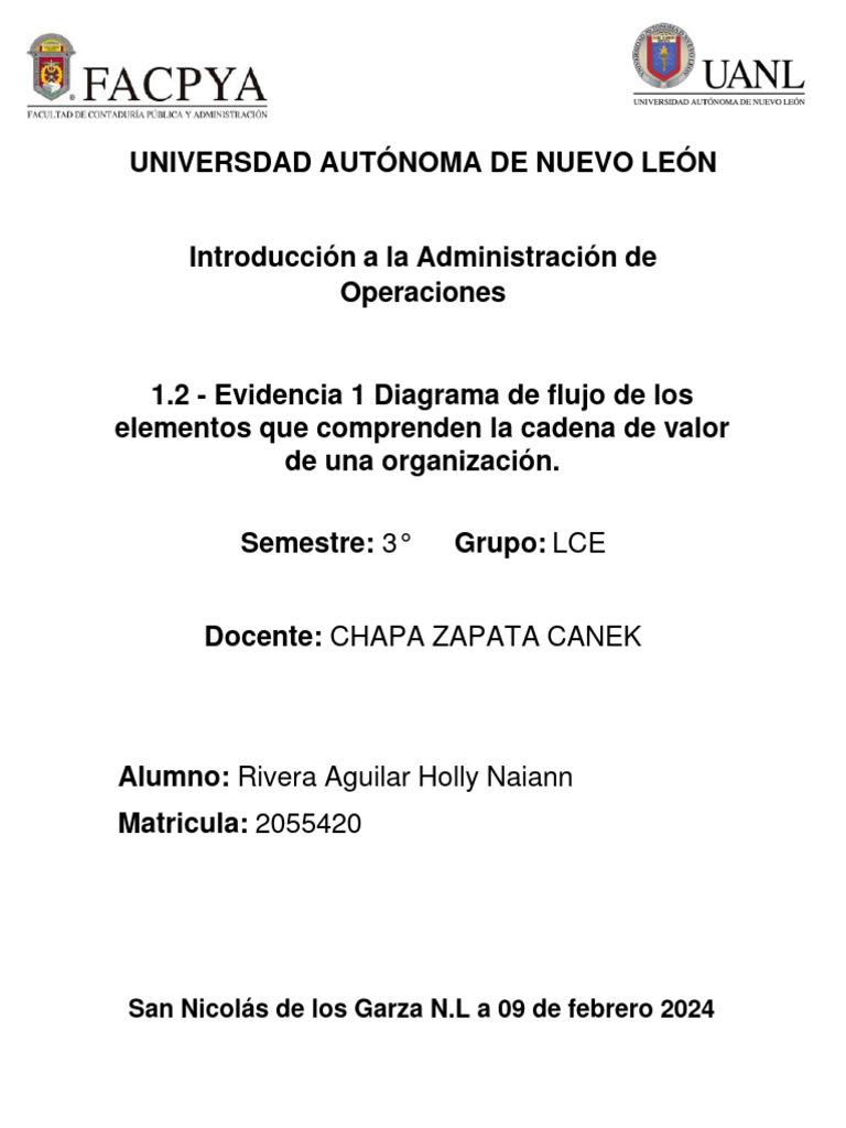 EV1.2 Adimistración de Opraciones - HNRA | PDF