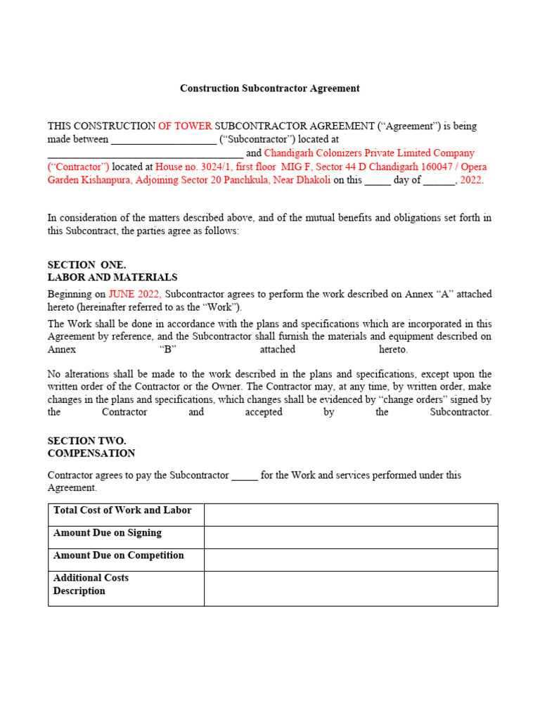 Subcontractor Agreement | PDF | Indemnity | Liability Insurance