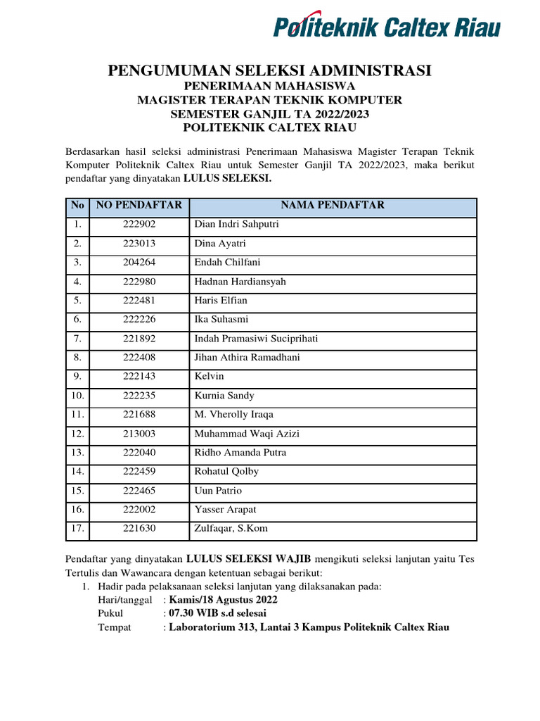 Pengumuman Seleksi Administrasi | PDF