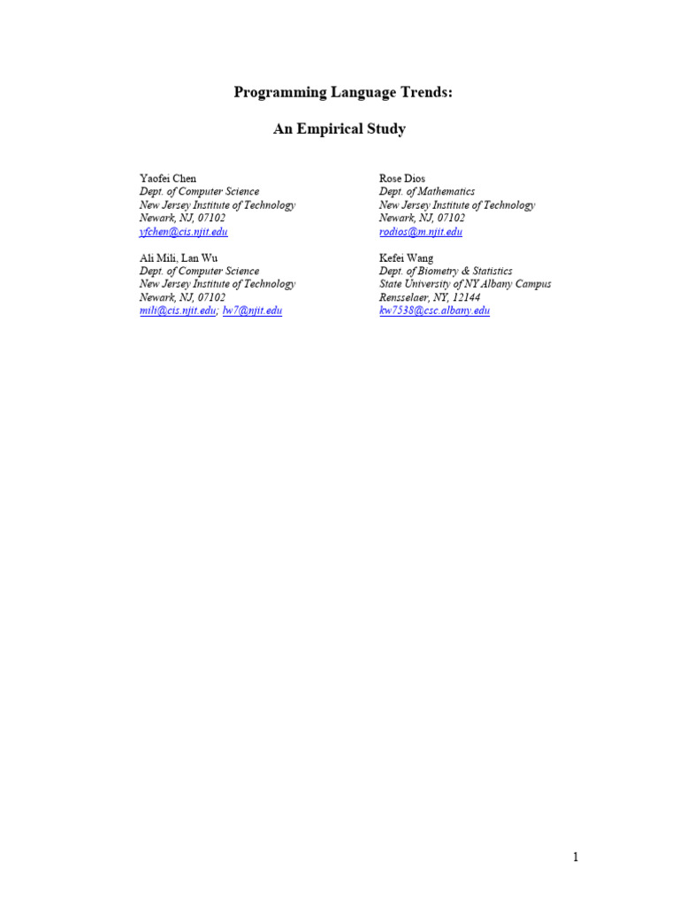 Programming Language Trends: An Empirical Study: Yaofei Chen Rose Dios | PDF | Art | Computers