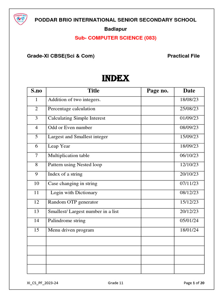 XI CS Practical Journal-Final | PDF | Password | Computing