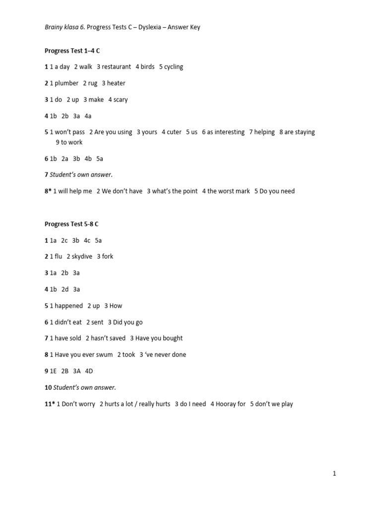 Brainy Kl6 Progress Tests C Answer Key | PDF Brainy Kl6 Progress Tests C Answer Key | PDF