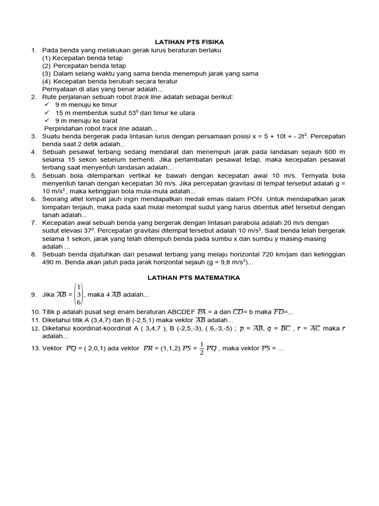 Soal Latihan PTS Fisika & Matematika | PDF