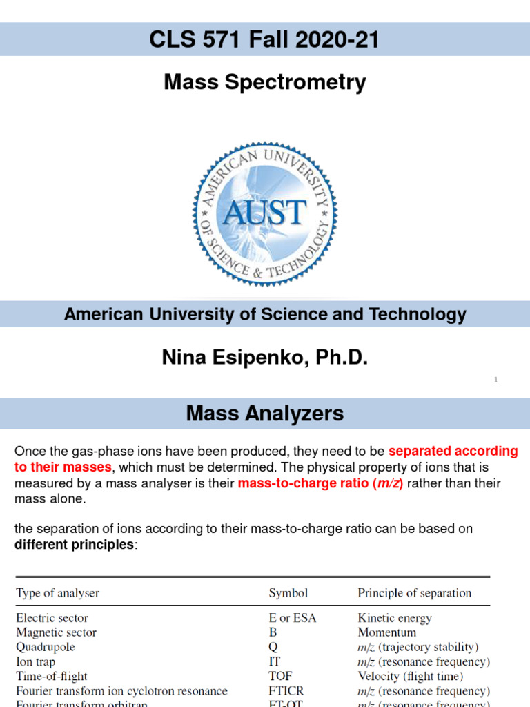 MS-mass Separation | PDF | Mass Spectrometry | Tandem Mass Spectrometry