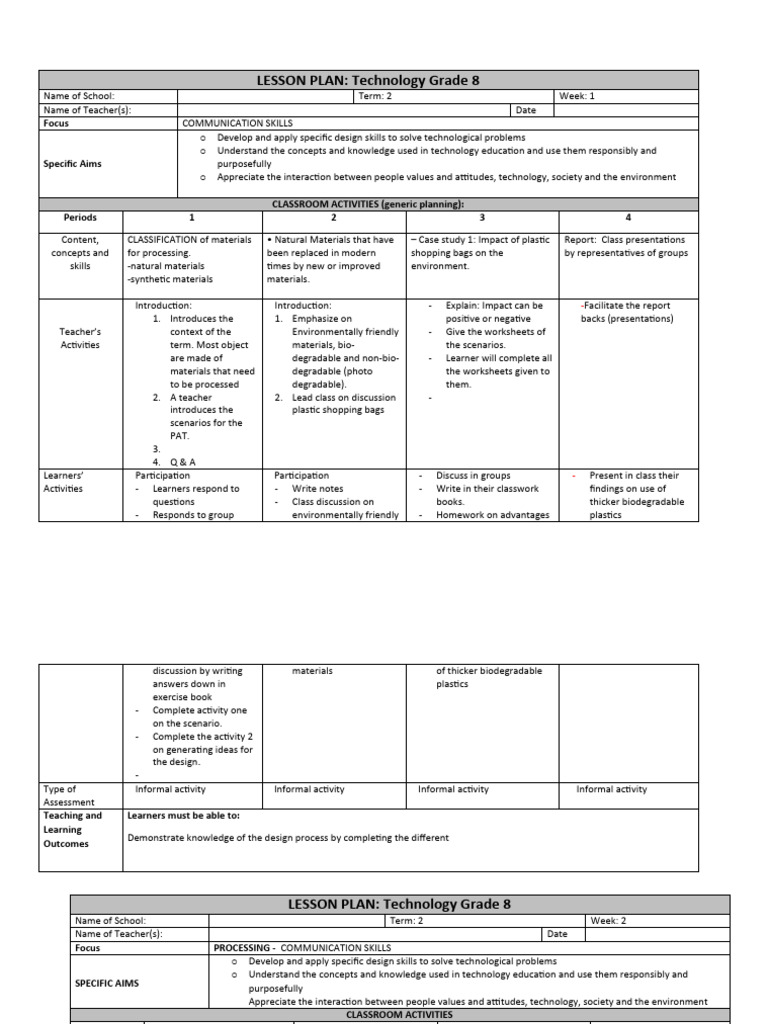 Technology Grade 8 Term 2 Lesson Plans | PDF | Lesson Plan | Learning