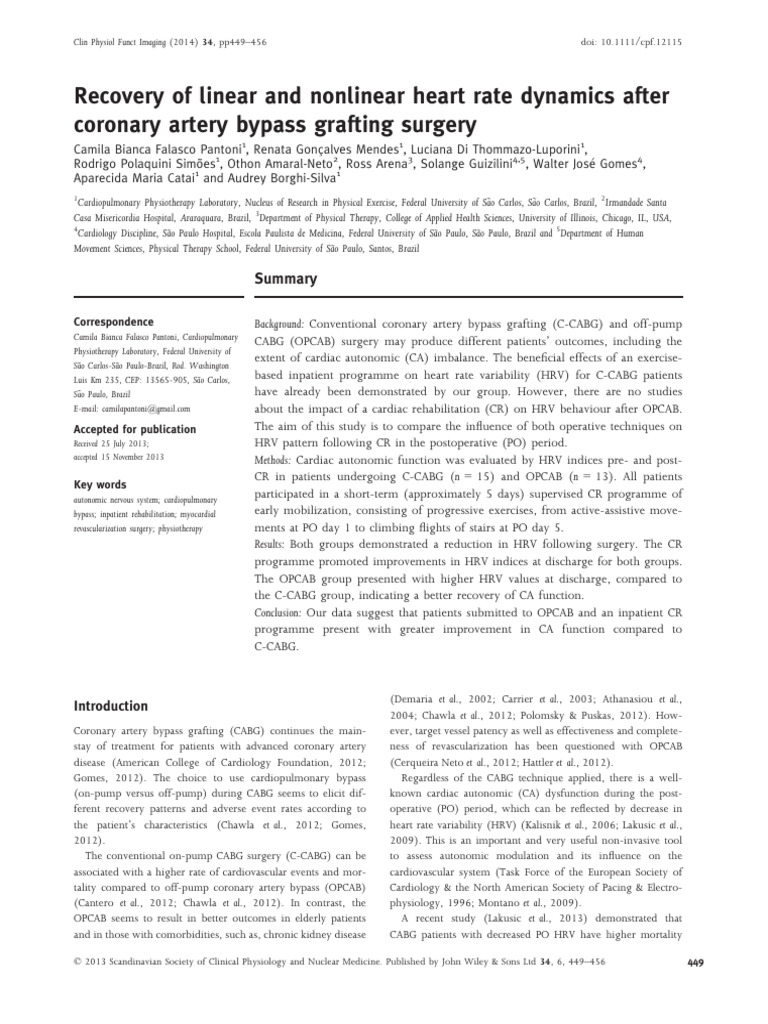 Recovery of Linear and Nonlinear Heart Rate Dynamics After | Download Free PDF | Coronary Artery ...