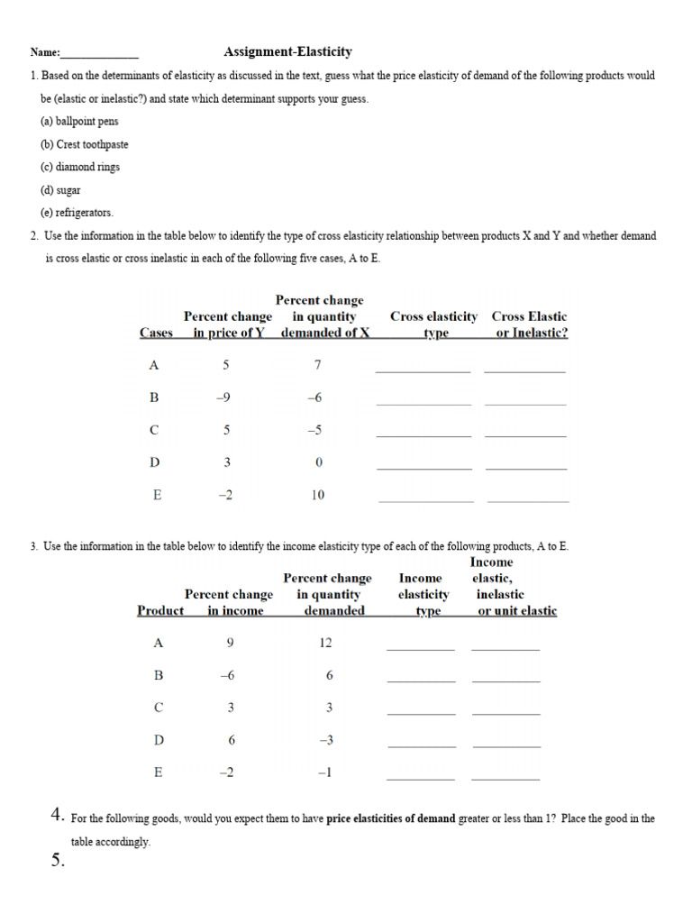 Assignment Elasticity Pdf Elasticity Economics Demand