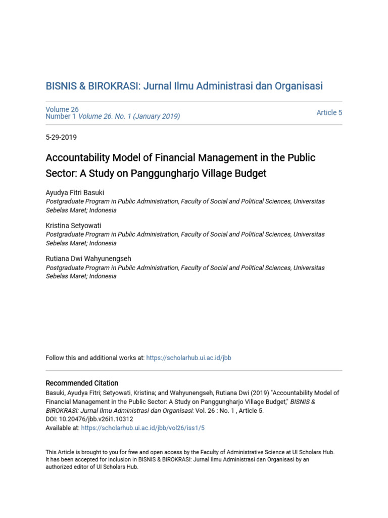 Accountability Model of Financial Management in The Public Sector | PDF | Expense | Accountability