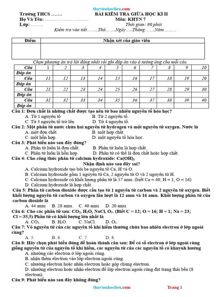Bo de Kiem Tra Giua HK2 Mon KHTN 7 Nam 22 23 | PDF