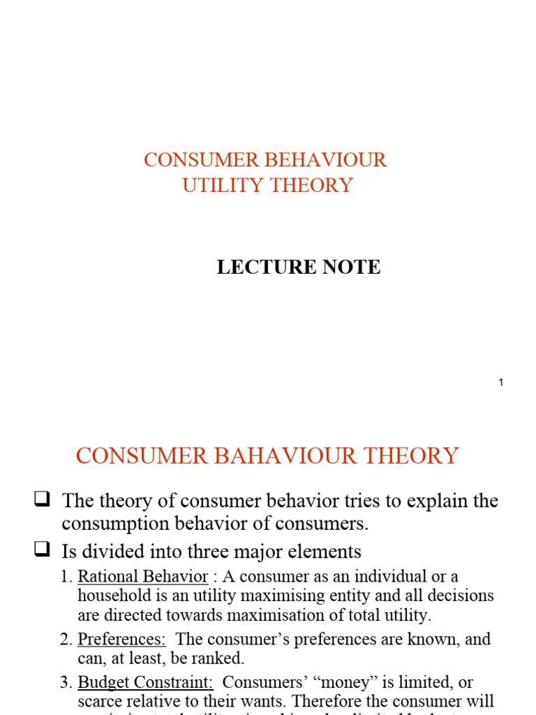 Eco 123 Topic 2 Consumer Behaviour-1 | PDF | Utility | Microeconomics