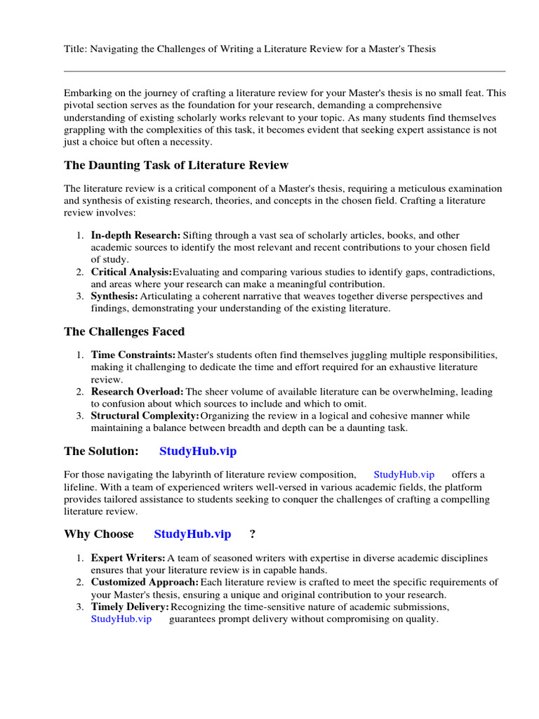 Writing A Literature Review For A Masters Thesis | PDF | Literature ...