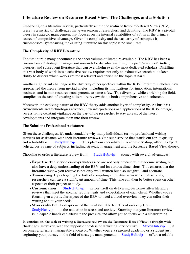 Literature Review Resource Based View | PDF
