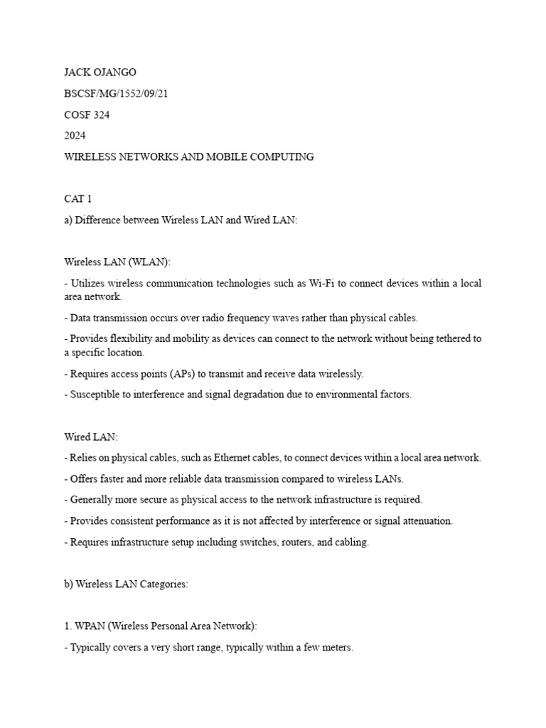 cosf 324 Jack Ojango | PDF | Wireless Lan | Computer Network