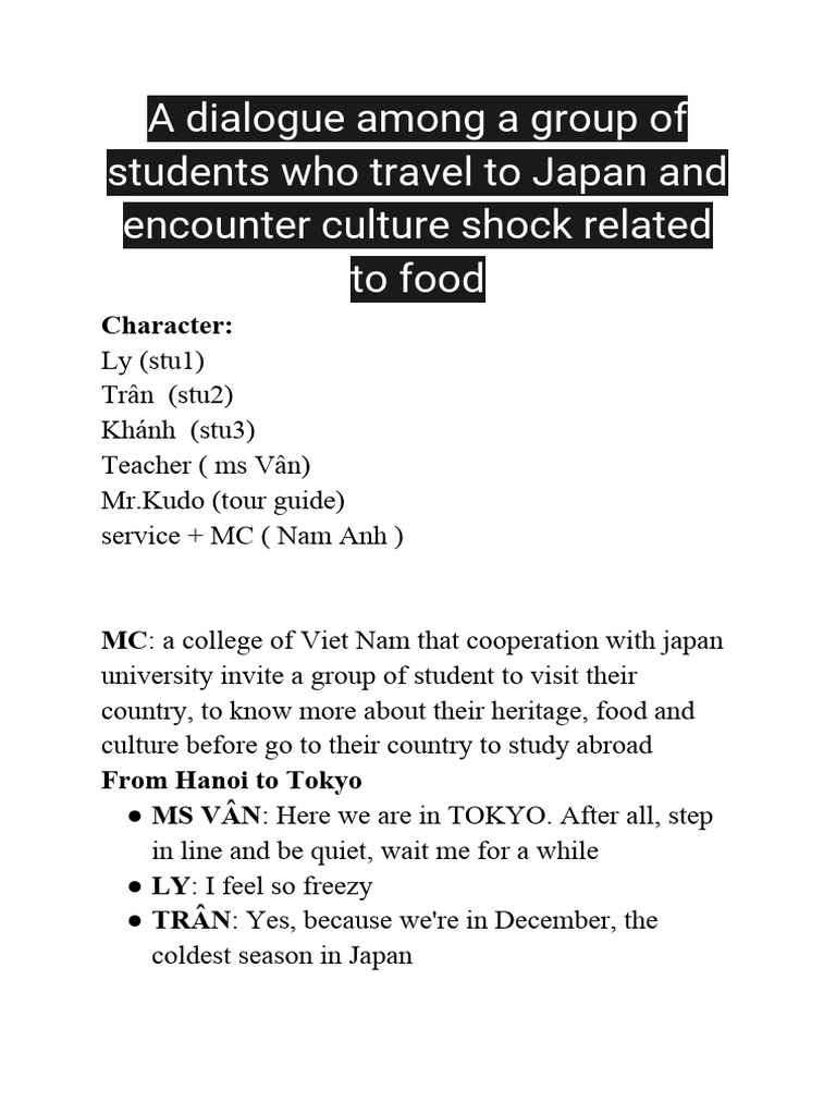 A Dialogue Among A Group of Students Who Travel To Japan and Encounter ...