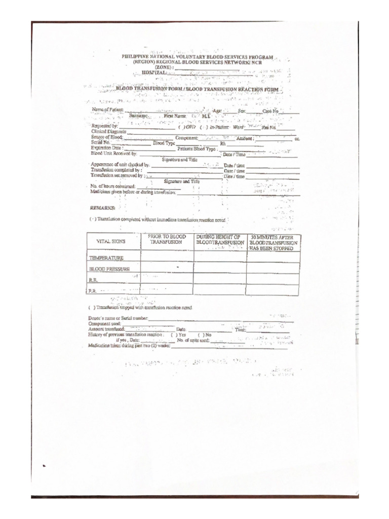 Blood Transfusion Monitoring Form Blood Transfusion Reaction Monitoring ...