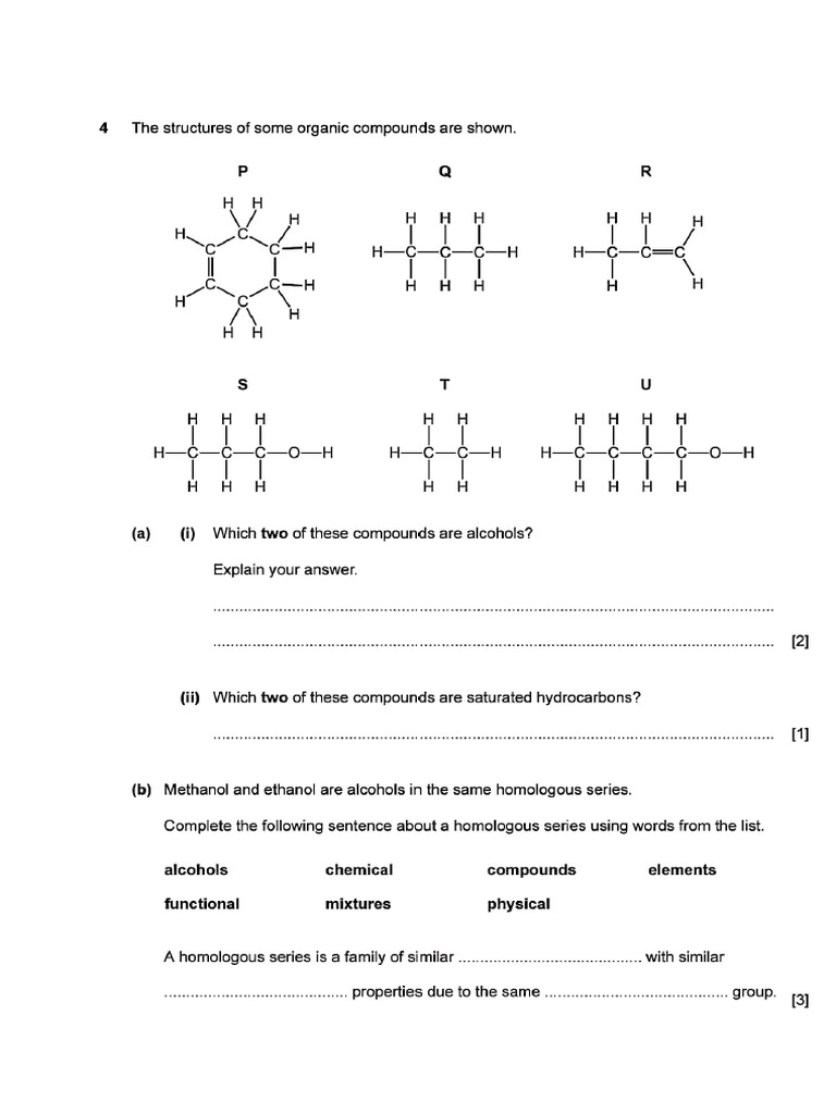 Worksheet On Organic Chemistry For MYP and IGCSE | PDF