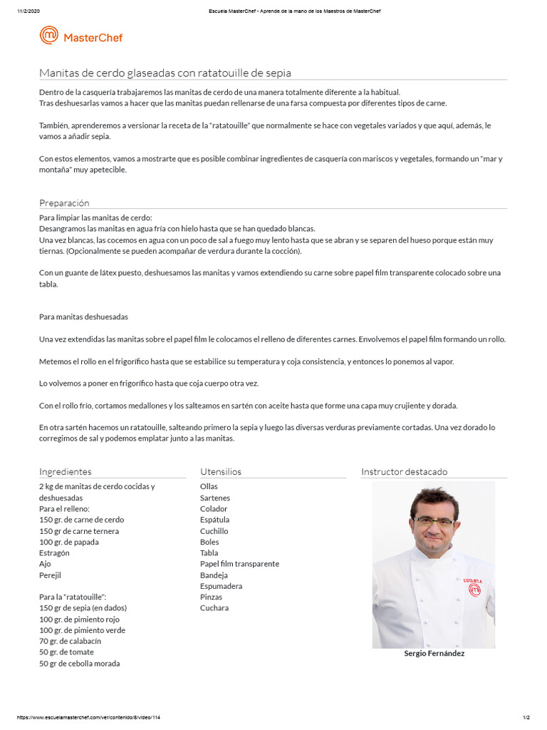 Manitas de cerdo con ratatouille de sepia | PDF | Cocina, comidas y vino
