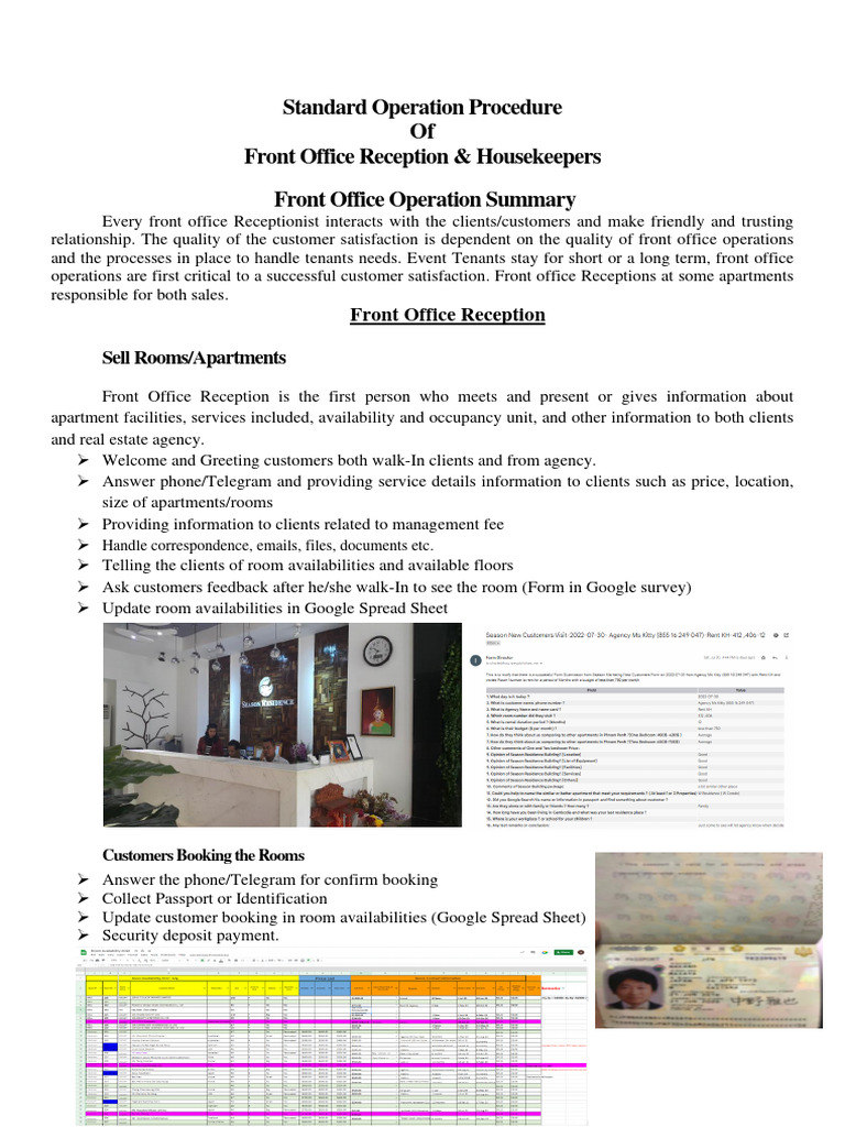 SOP Reception & Housekeeper | PDF