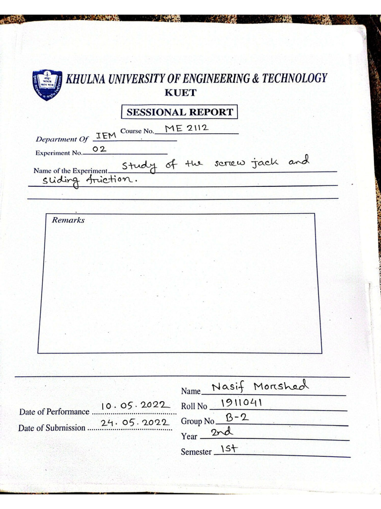Mechanics Lab Report For ME 2112 (IEM Dept.) by Nasif Morshed | PDF