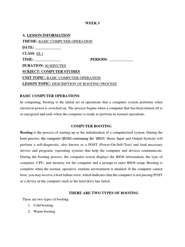 Week 5 (Basic Computer Operation) | PDF | Booting | Graphical User Interfaces