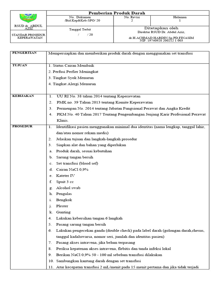 17.pemberian Produk Darah | PDF