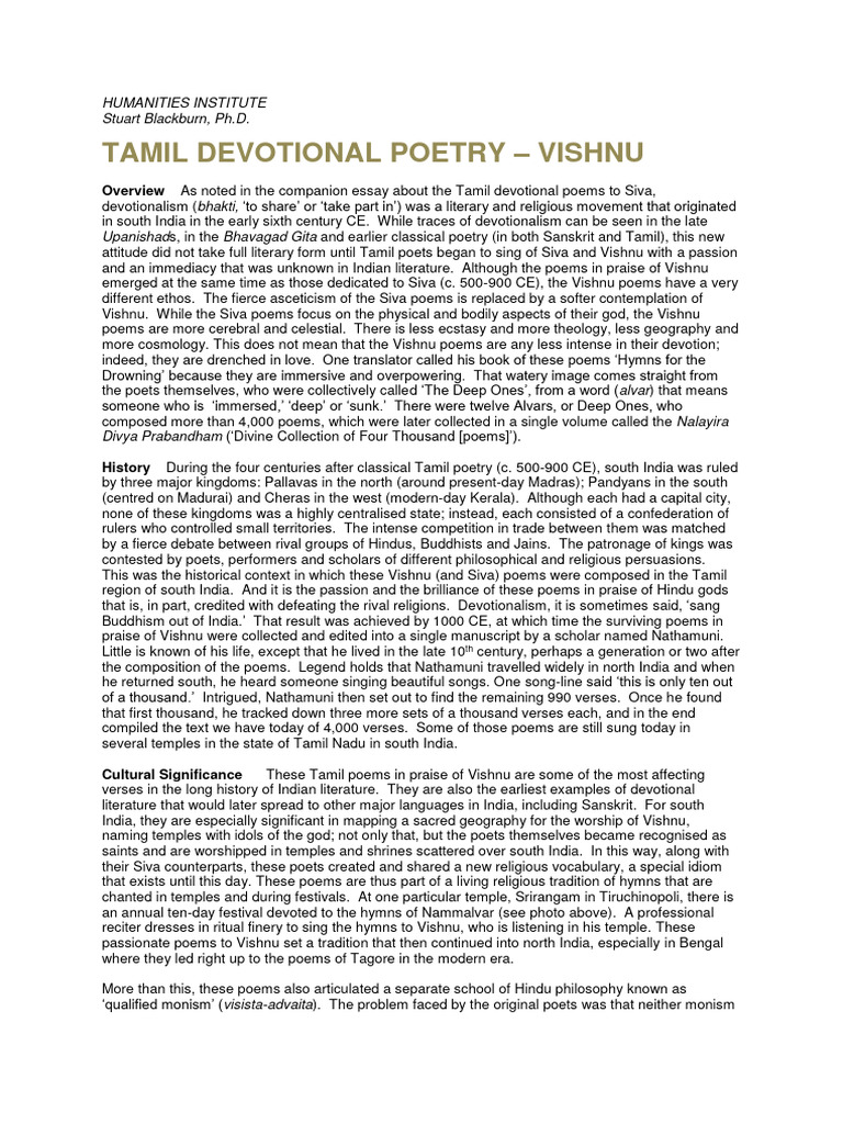 Tamil Devotional Poetry: Vishnu's Hymns | PDF | Vishnu | Shiva