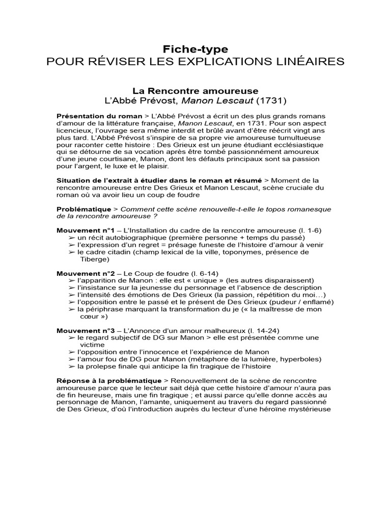 Fiche-type - Explication linÃ©aire.docx | PDF